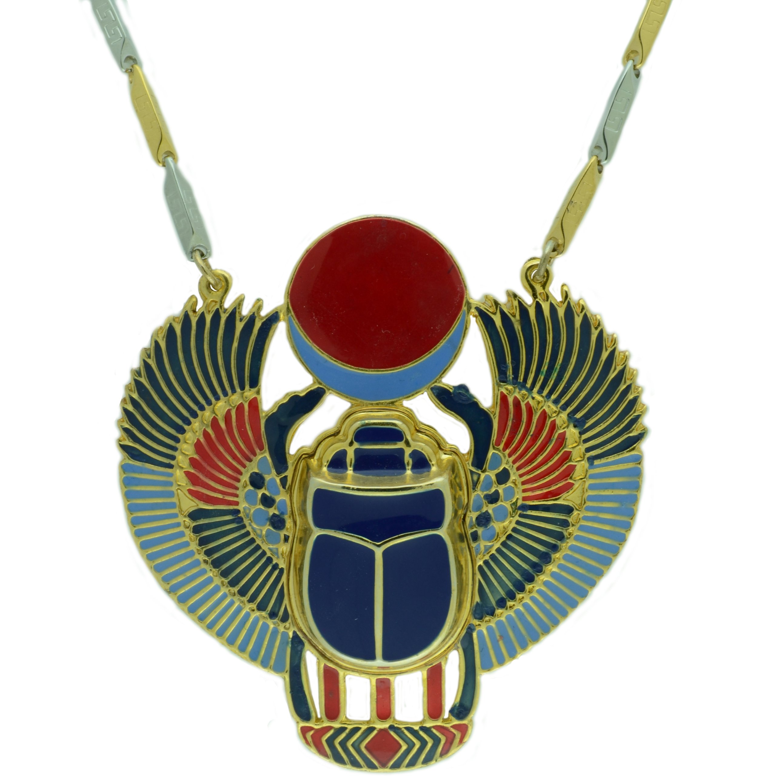 KemetArt Egyptian Jewelry Bronze Scarab Beetle Pendant with Chain