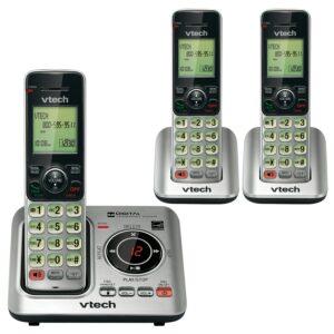 vtech cs6629-3 dect 6.0 expandable cordless phone with answering system and caller id/call waiting, silver with 3 handsets, 6.9" x 6.7" x 5.2"