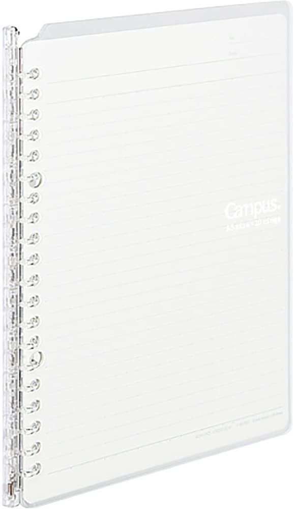 Kokuyo Campus Smart Ring Binder, A5 Transparent Binder Notebook Up to 25 Sheets 20 Holes Slim Binder Folder with 10 Extra Campus Sarasara Loose-Leaf Paper for Work & Study, Japan Import (RU-SP130T)