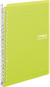 kokuyo campus smart ring binder, a5 yellow green binder notebook up to 25 sheets 20 holes slim binder folder with 10 extra campus sarasara loose-leaf paper for work & study, japan import (ru-sp130yg)