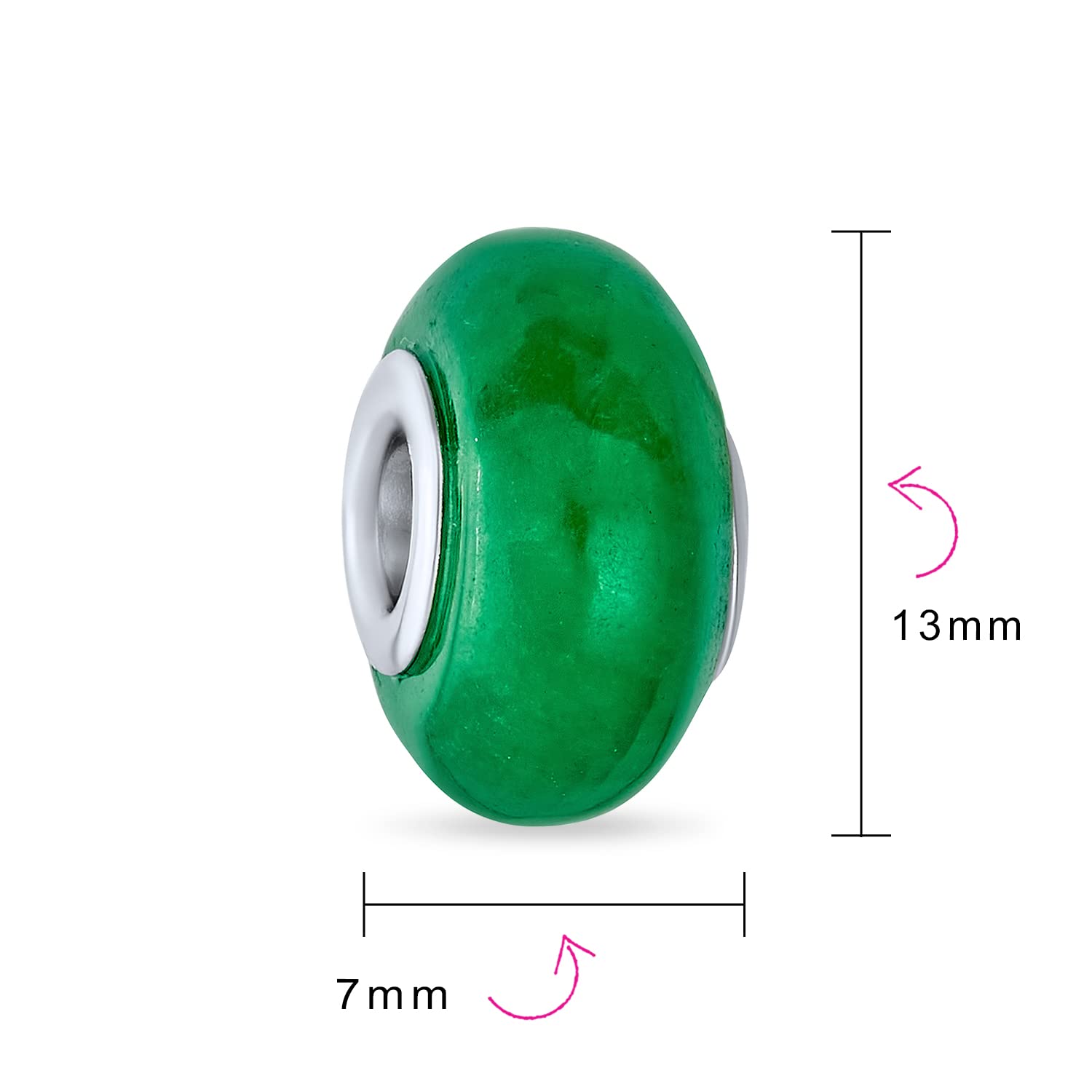 Dyed Green Jade Gemstone Spacer Bead Charm Bead For Women .925 Sterling Silver Fits European Bracelet