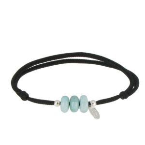 les poulettes jewels - bracelet black link 3 larimar rings and two silver beads