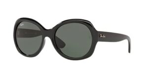 ray-ban women's rb4191 round sunglasses, black/green, 57 mm