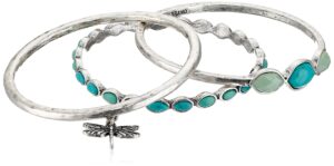 lucky brand bracelet set, silver-tone turquoise dragonfly bangle bracelets