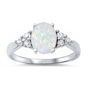 sterling silver oval lab created white opal & white simulated diamond ring size 6