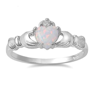 oxford diamond co irish claddagh lab created white opal ring sterling silver size 5