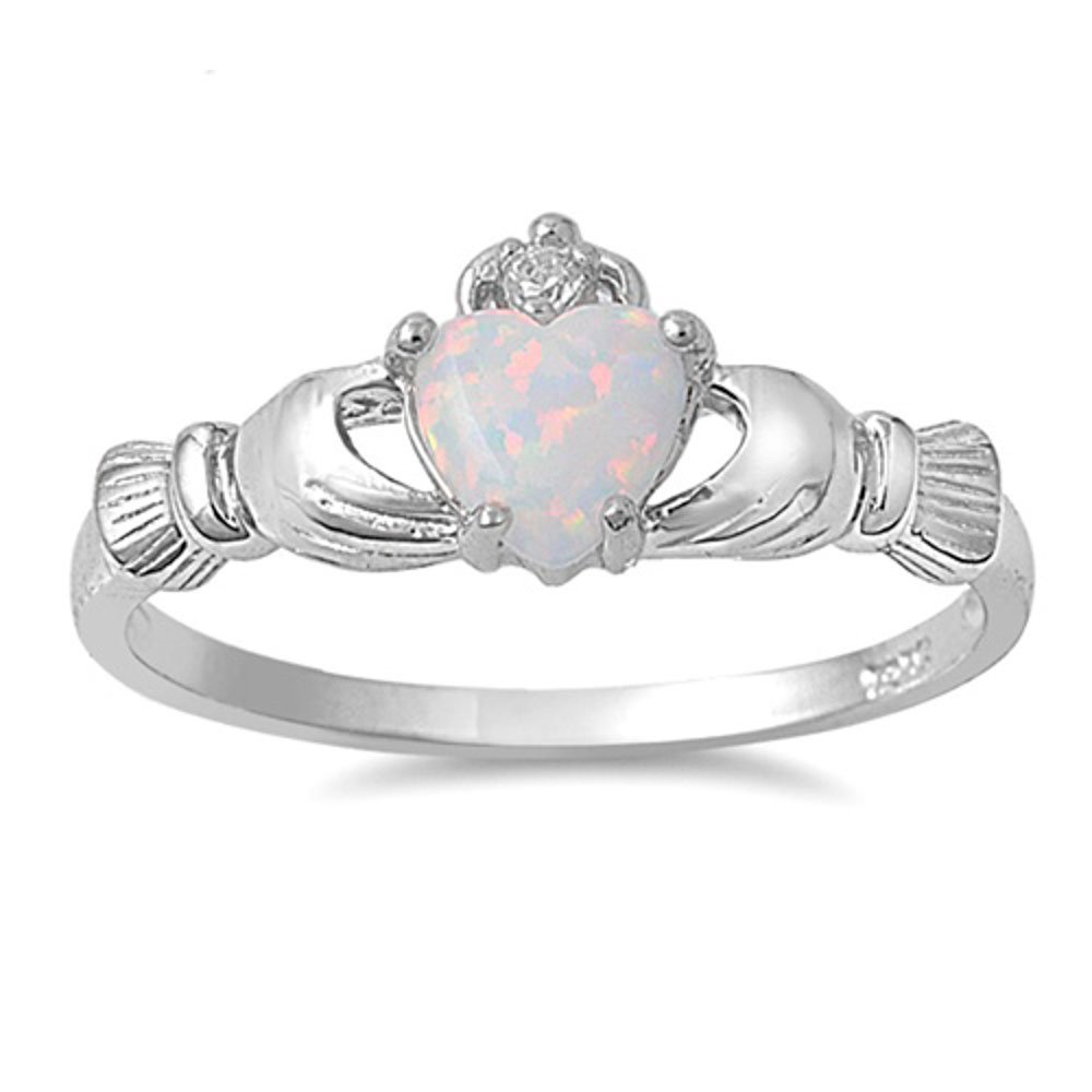 Oxford Diamond Co Irish Claddagh Lab Created White Opal Ring Sterling Silver Size 5