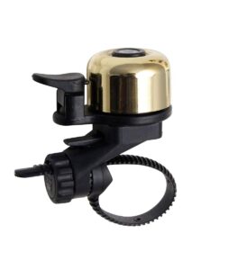 crane bike bell, brass, flex-tite bicycle bell, made in japan for city bikes, cruisers, road bikes or mtb, micro-adjustable clamp