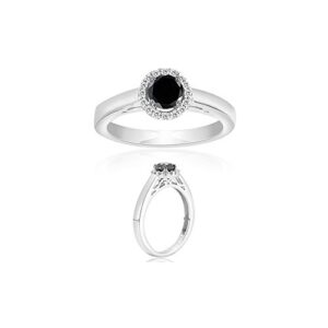 vogati 0.60 cts black & white diamond ring in silver - valentine's day sale