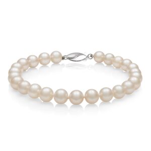 sterling silver aa quality 5.5-6.0mm white cultured freshwater pearl strand bracelet, 8"