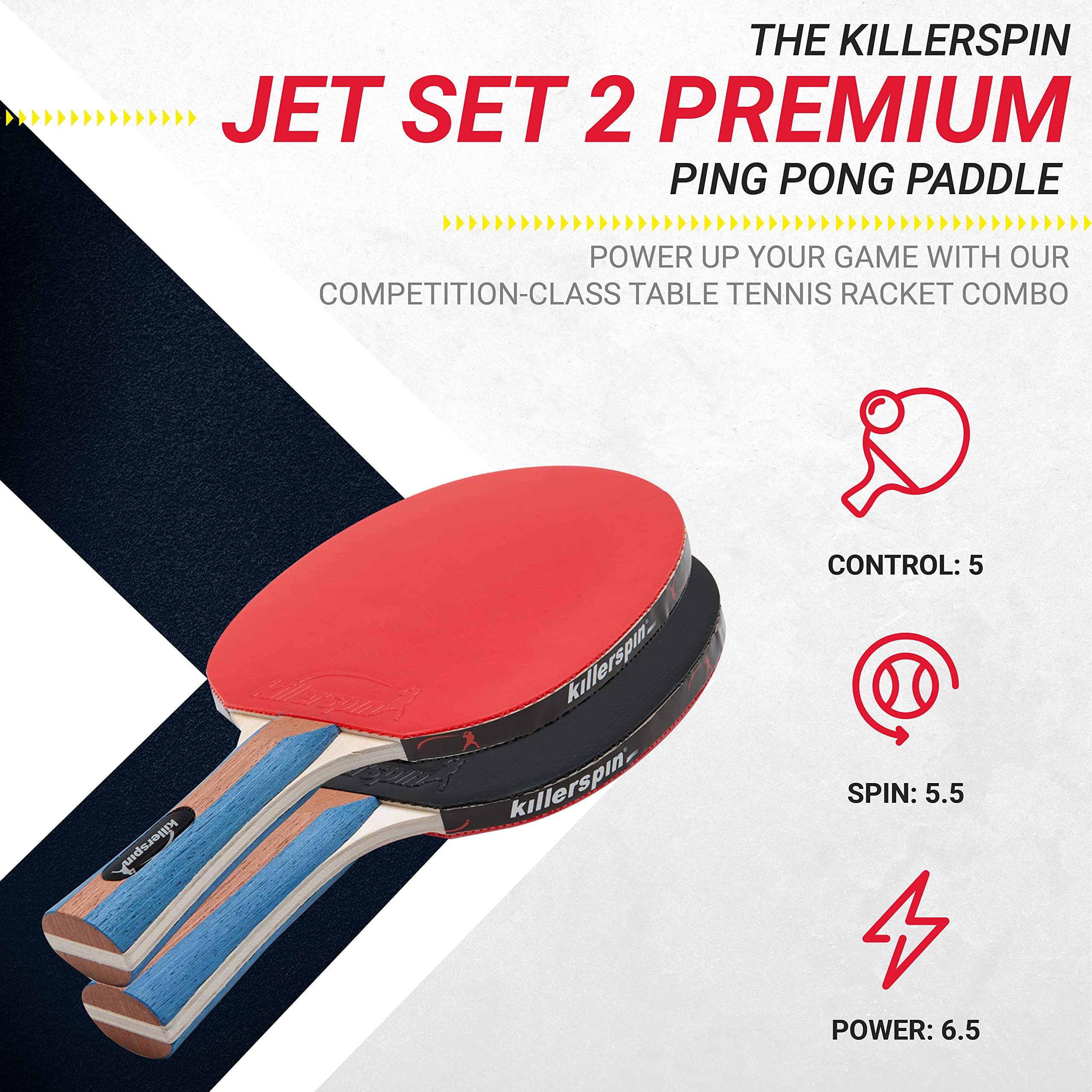 Killerspin Jet Set 2 Premium Set, Table Tennis Set with 2 Ping Pong Paddles and 3 Ping Pong Balls, Perfect Table Tennis Paddle for Consistent Play and Precision