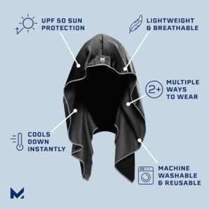 Mission Cooling Hoodie Towel, Black - Soft, Durable Microfiber - Cools Up to 2 Hours - UPF 50 Sun Protection - Machine Washable