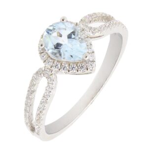 bl jewelry beautiful sterling silver pear cut heart shape natural aquamarine ring w/accent (2/3 ct.t.w) (6)