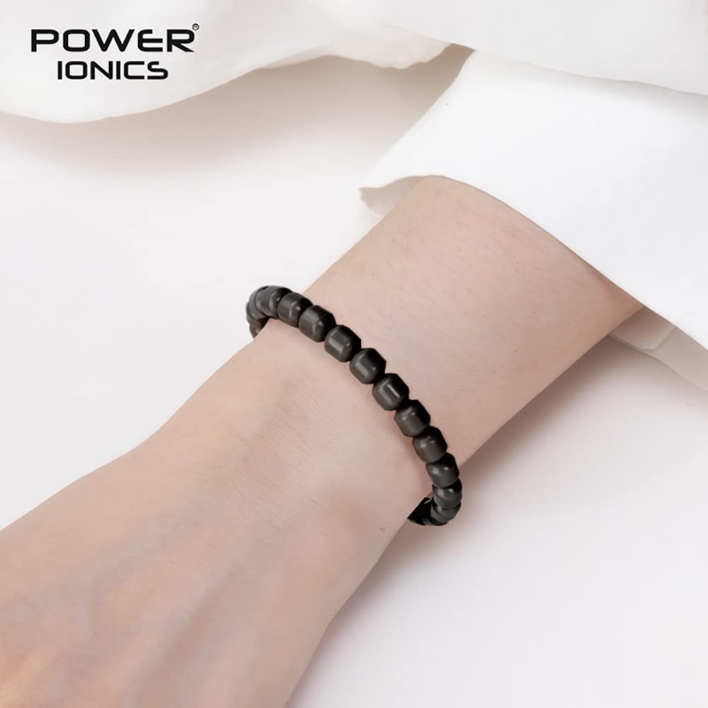 Power Ionics Black Tourmaline Bracelet Protection Bracelet Women Bracelets Healing Bracelets for Women, 0.3 inch Dark Gray Beaded Bracelets 7.7 inch High Elastic Size