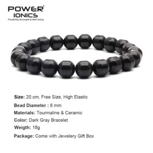 Power Ionics Black Tourmaline Bracelet Protection Bracelet Women Bracelets Healing Bracelets for Women, 0.3 inch Dark Gray Beaded Bracelets 7.7 inch High Elastic Size