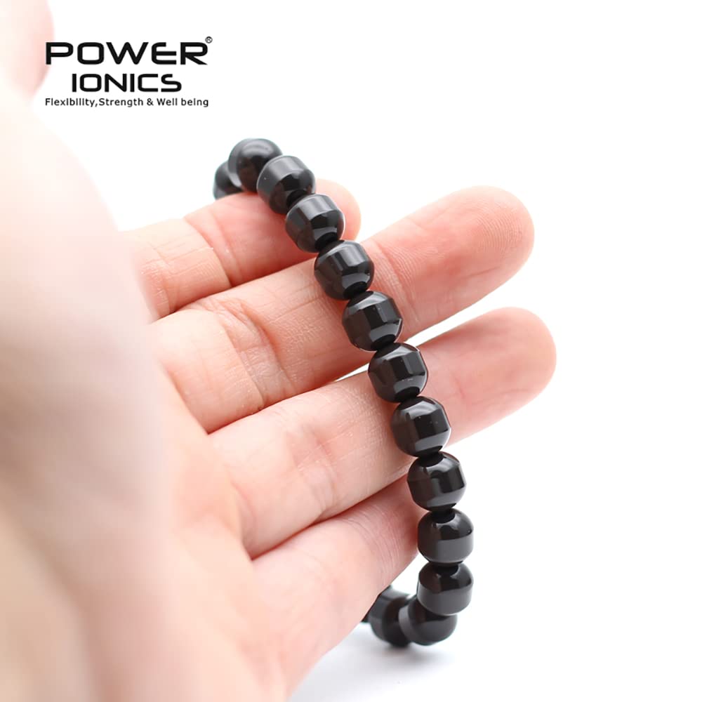 Power Ionics Black Tourmaline Bracelet Protection Bracelet Women Bracelets Healing Bracelets for Women, 0.3 inch Dark Gray Beaded Bracelets 7.7 inch High Elastic Size