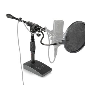 Gator Frameworks Short Weighted Base Microphone Stand with Soft Grip Twist Clutch, Boom arm, and both 3/8" and 5/8" Mounts; Base Dimensions - 4.5" X 8" (GFW-MIC-0821)