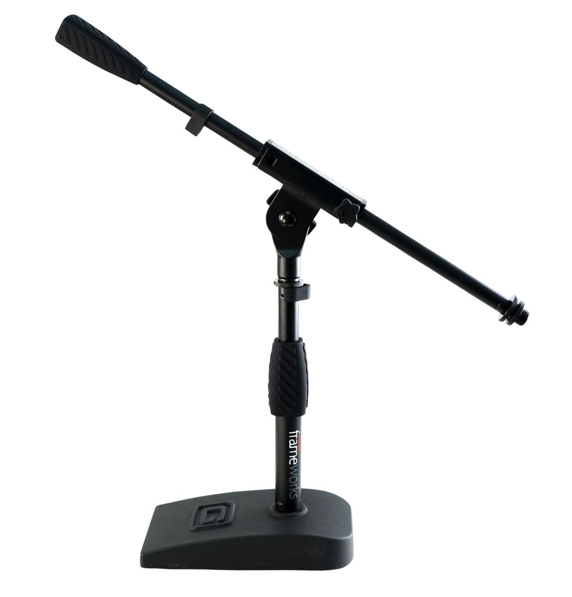 Gator Frameworks Short Weighted Base Microphone Stand with Soft Grip Twist Clutch, Boom arm, and both 3/8" and 5/8" Mounts; Base Dimensions - 4.5" X 8" (GFW-MIC-0821)