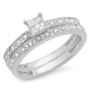 Dazzlingrock Collection 0.30 Carat (Cttw) 10k Princess & Round Diamond Women Engagement Ring Set with 1/3 CT, White Gold, Size 9