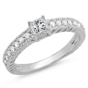 dazzlingrock collection 0.50 carat (cttw) 14k princess and round diamond women solitaire with accent engagement ring 1/2 ct, white gold, size 8