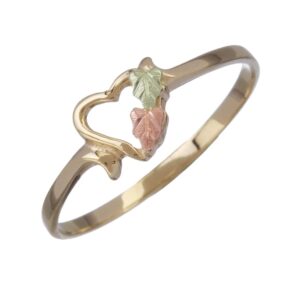 petite open heart ring, 10k yellow gold, 12k pink and green gold in black hills gold motif, size 7.75