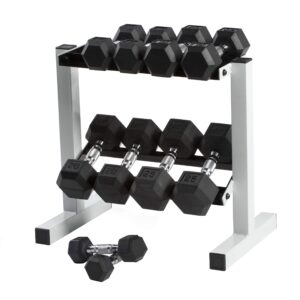 cap barbell rubber hex dumbbell set, 150-pound to cap barbell rubber coated dumbbell set with storage rack (150-pound)