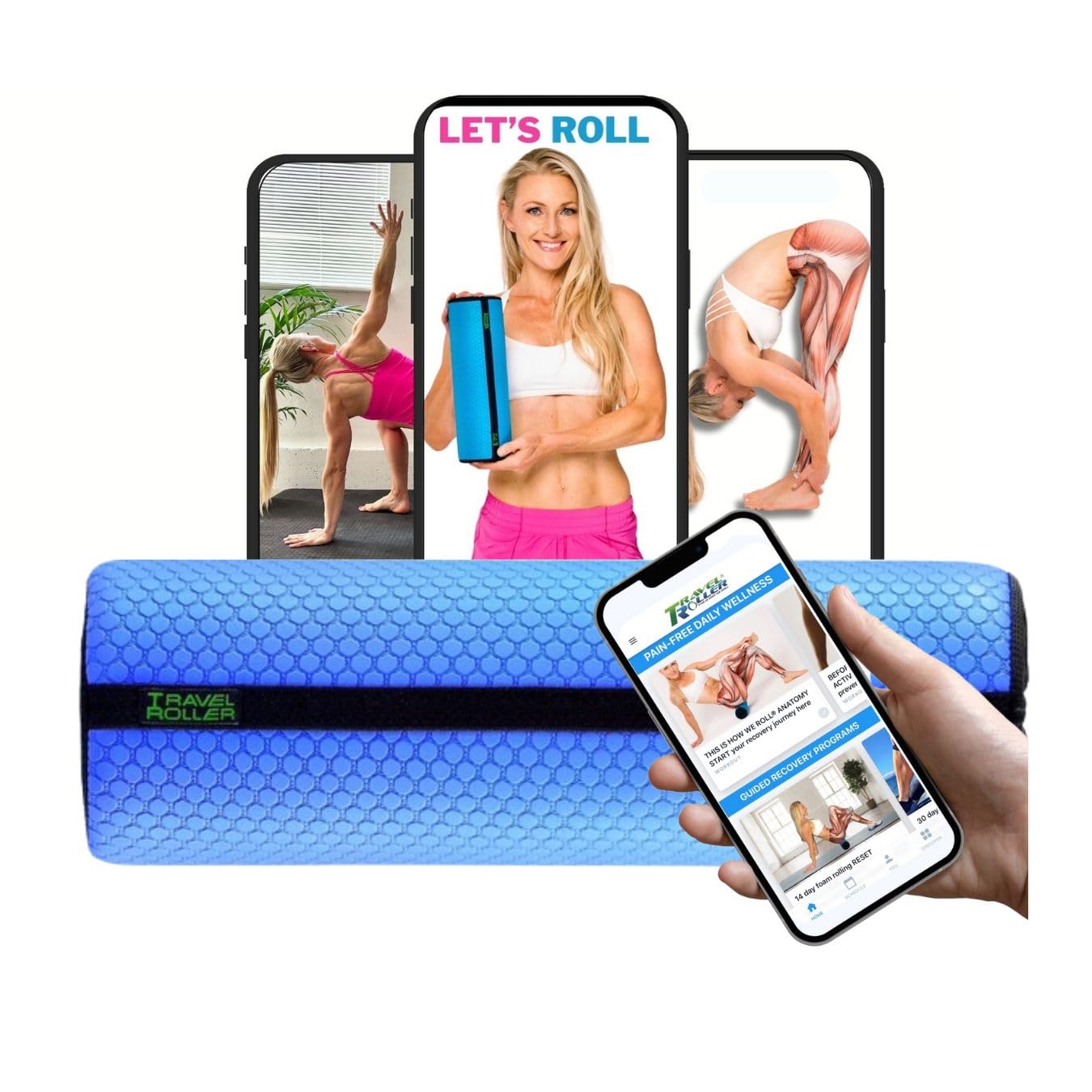 Travel Roller 4.3 Original Foam Roller - Blue, Includes Exersice poster and Free online Instructions