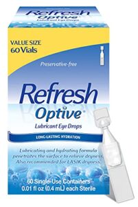 refresh optive lubricant eye drops, preservative-free, 0.01 fl oz single-use containers, 60 count