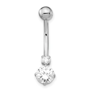 10k White Gold Polished Open back Screw back With 3 and 6mm CZ Cubic Zirconia Simulated Diamonds Belly Ring Dangle Jewelry for Women