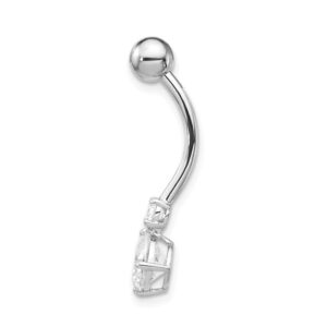 10k White Gold Polished Open back Screw back With 3 and 6mm CZ Cubic Zirconia Simulated Diamonds Belly Ring Dangle Jewelry for Women