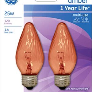 GE G E LIGHTING 75339 Amber Flame Shaped Bulb, 25W, 2-Pack, 2 Count (Pack of 1)