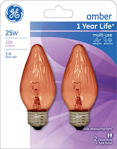 GE G E LIGHTING 75339 Amber Flame Shaped Bulb, 25W, 2-Pack, 2 Count (Pack of 1)