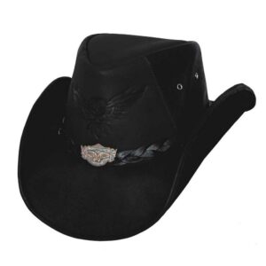 bullhide hats men's king of the road leather cowboy hat, 3 3/8" brim, black, x-large