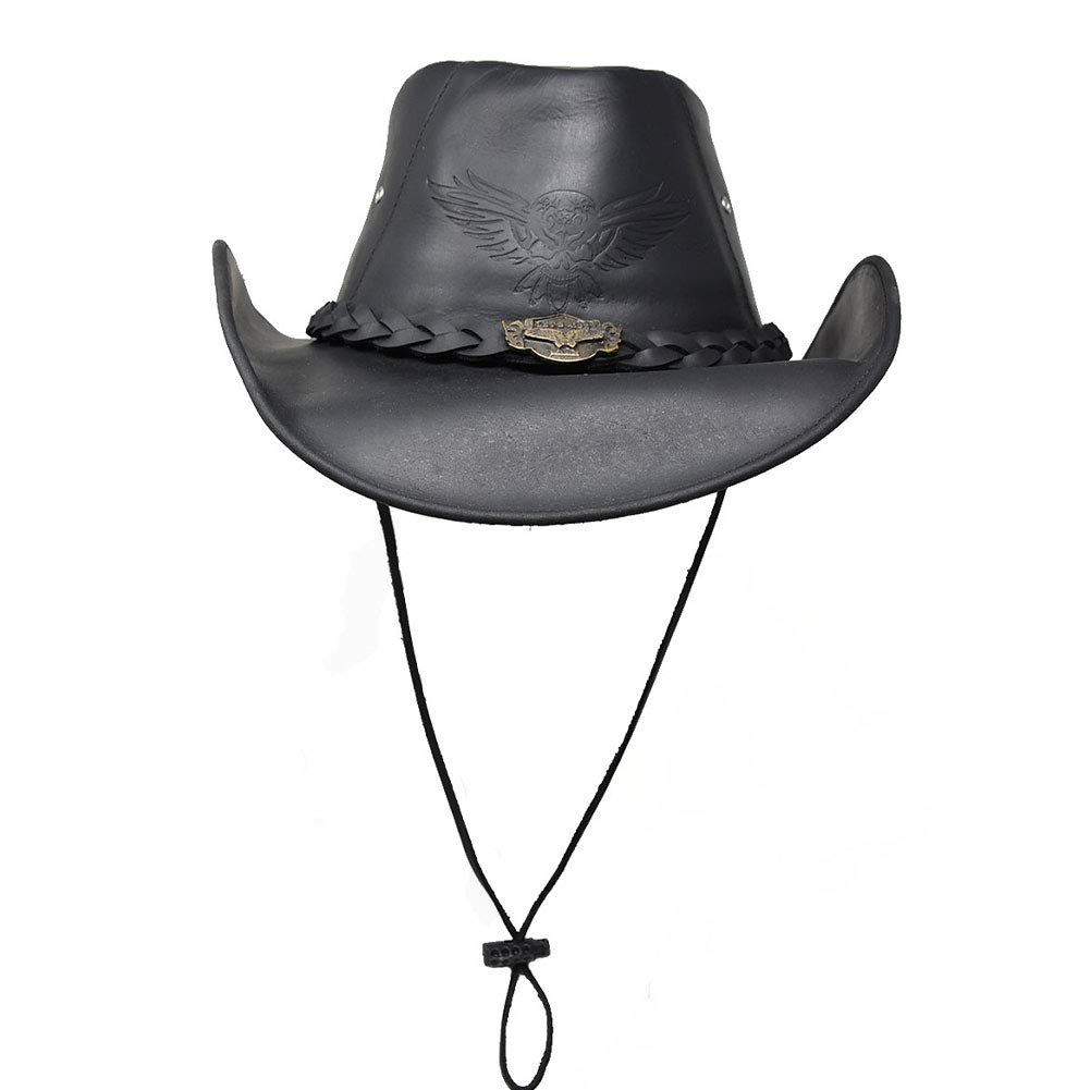 Bullhide Hats Men's King of The Road Leather Cowboy Hat, 3 3/8" Brim, Black, X-Large