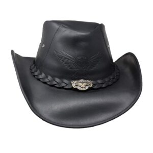 Bullhide Hats Men's King of The Road Leather Cowboy Hat, 3 3/8" Brim, Black, X-Large