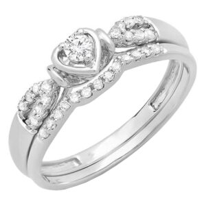 dazzlingrock collection 0.25 carat (cttw) 10k round diamond women heart shaped engagement ring set 1/4 ct, white gold, size 7.5