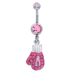 soulbreezecollection pink breast cancer awareness boxing glove belly navel ring button body 316l surgical steel