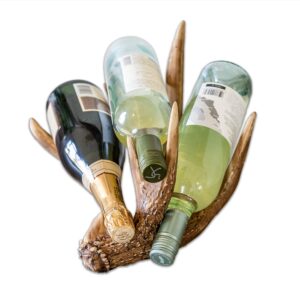 mountain mike's reproductions three bottle antler wine rack - modern bottle storage wine holder - antler wine rack holder for 3 standard bottles - 25 x 25 x 35.5 cm