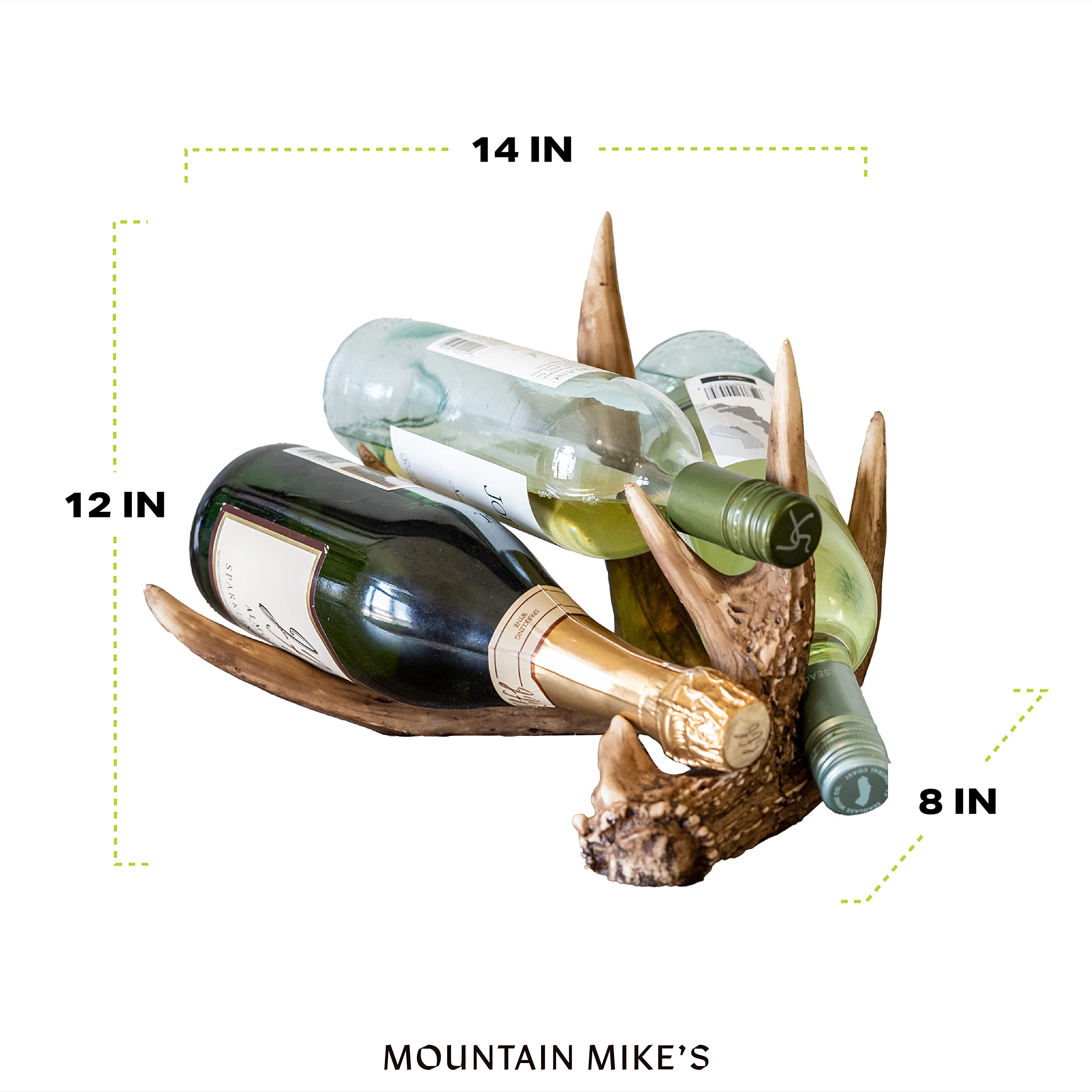 Mountain Mike's Reproductions Three Bottle Antler Wine Rack - Modern Bottle Storage Wine Holder - Antler Wine Rack Holder for 3 Standard Bottles - 25 x 25 x 35.5 CM