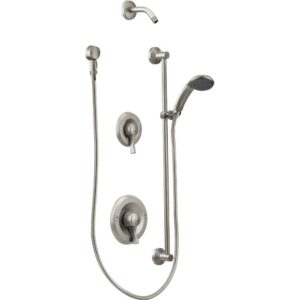 moen commercial classic brushed nickel posi-temp pressure balancing shower and handshower trim without valves, showerhead sold separately, t8342nhcbn