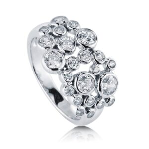 berricle sterling silver bubble cubic zirconia cz cocktail fashion ring for women, rhodium plated size 7