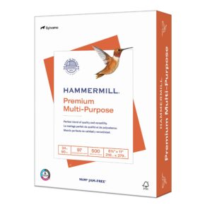 hammermill printer paper, premium multipurpose paper 24 lb, 8.5 x 11 - 1 ream (500 sheets) - 97 bright, made in the usa, 105810r