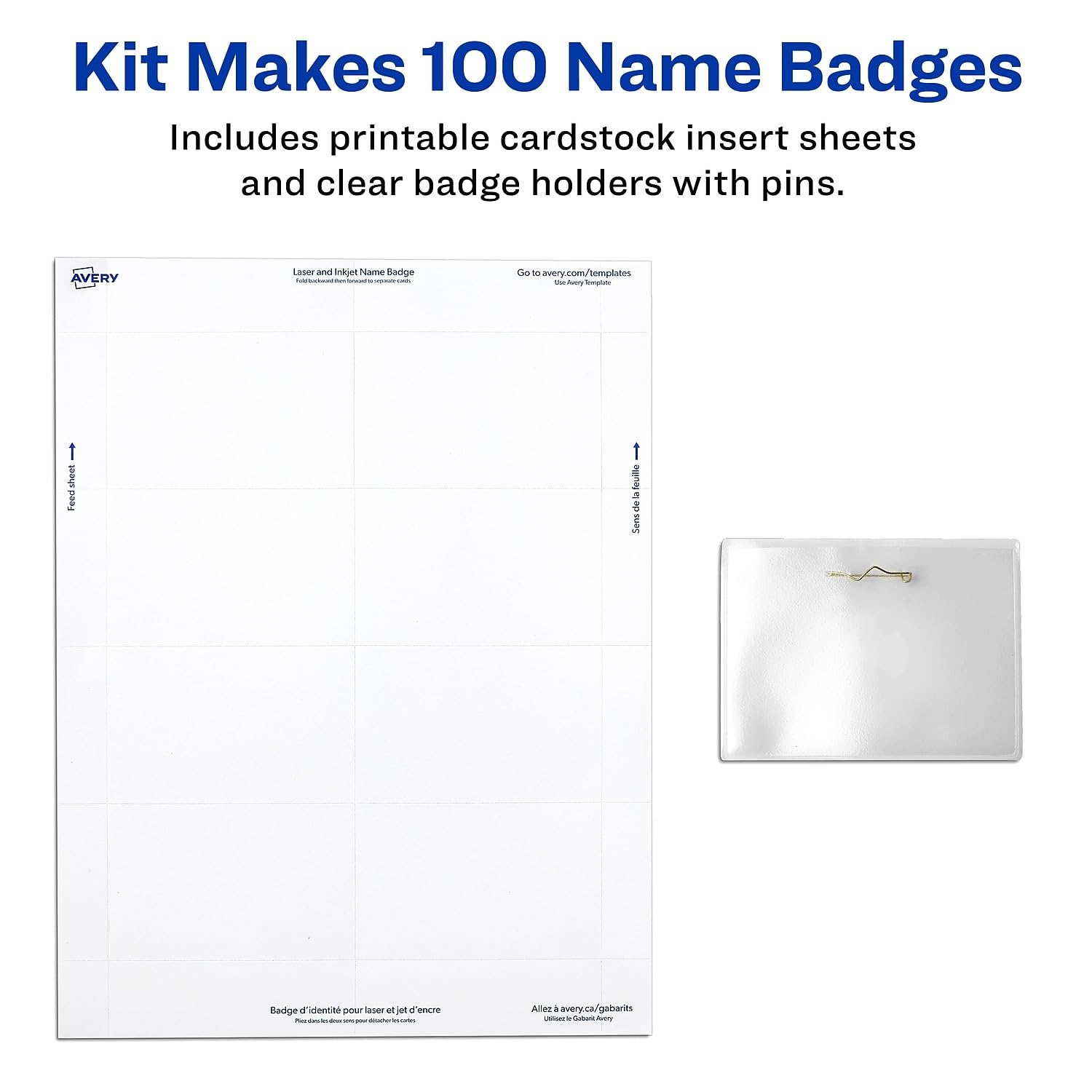 Avery 74549 Name Badge Kit,Easy Pkt,Pin,Top Load,2-1/4-Inch x3-1/2-Inch,100/BX,WE