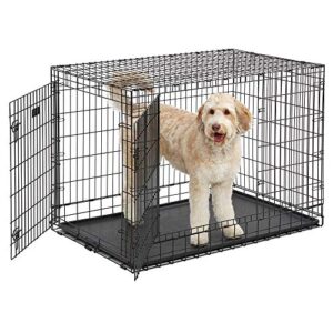 midwest homes for pets ultima pro series 48" dog crate | extra-strong double door folding metal dog crate w/divider panel, floor protecting "roller feet" & leak-proof plastic pan