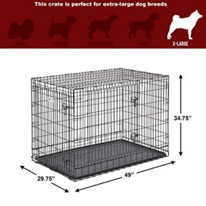 MidWest Homes for Pets Ultima Pro Series 48" Dog Crate | Extra-Strong Double Door Folding Metal Dog Crate w/Divider Panel, Floor Protecting "Roller Feet" & Leak-Proof Plastic Pan