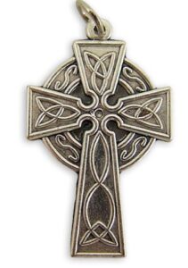 wj hirten silver tone irish celtic trinity knot cross pectoral pendant, 1 1/4 inch