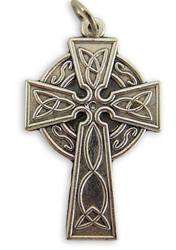 WJ Hirten Silver Tone Irish Celtic Trinity Knot Cross Pectoral Pendant, 1 1/4 Inch