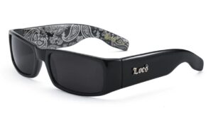 locs mens hardcore wrap around sunglasses with bandana print inside, black - black inside, medium