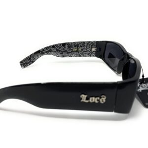 Locs Mens Hardcore Wrap Around Sunglasses with Bandana Print Inside, Black - Black Inside, Medium