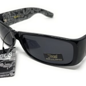 Locs Mens Hardcore Wrap Around Sunglasses with Bandana Print Inside, Black - Black Inside, Medium